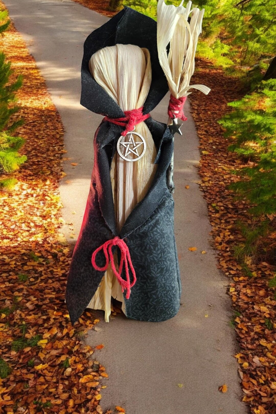 Corn Husk Doll/witch Corn Husk Doll With Charms and Broom - Etsy