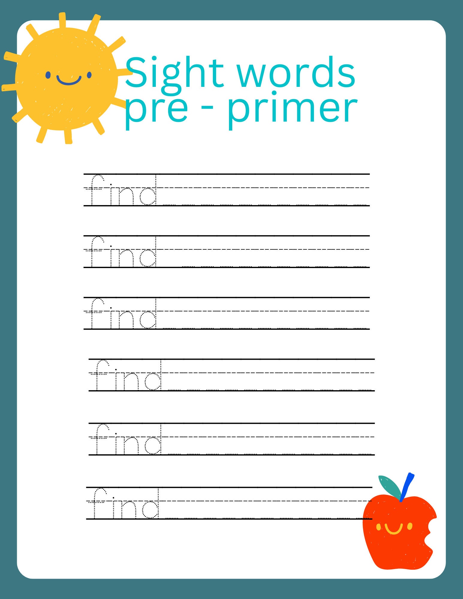 Sight Word Printable's for Pre-primer/jk, Toddler Early Learning ...