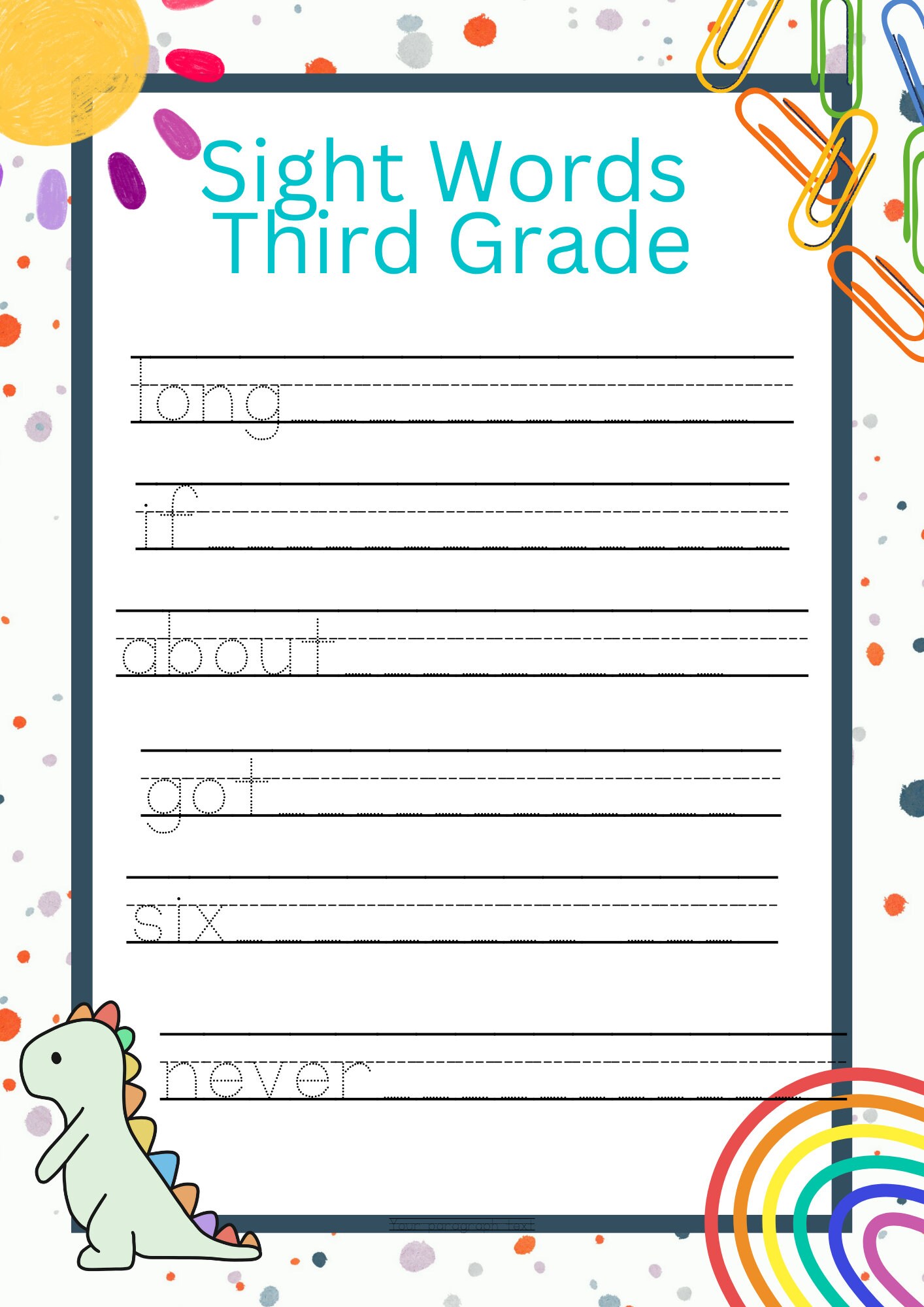 Sight Word Printable's for Third Grade, Child Early Learning, English ...