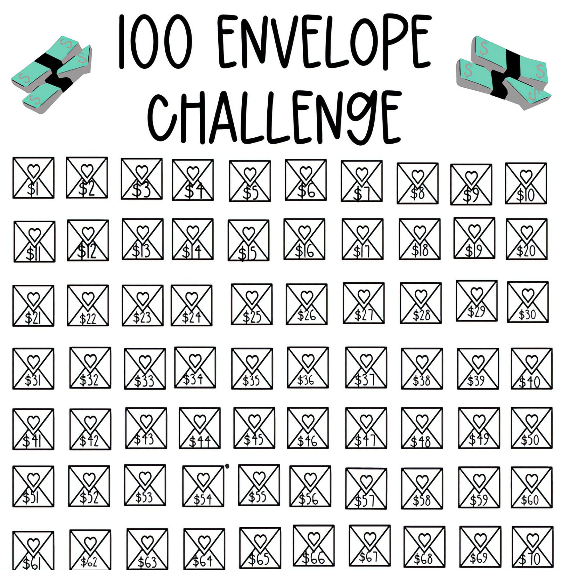 5k 100 Envelope Challenge Printable Tracker Digital Download With ...
