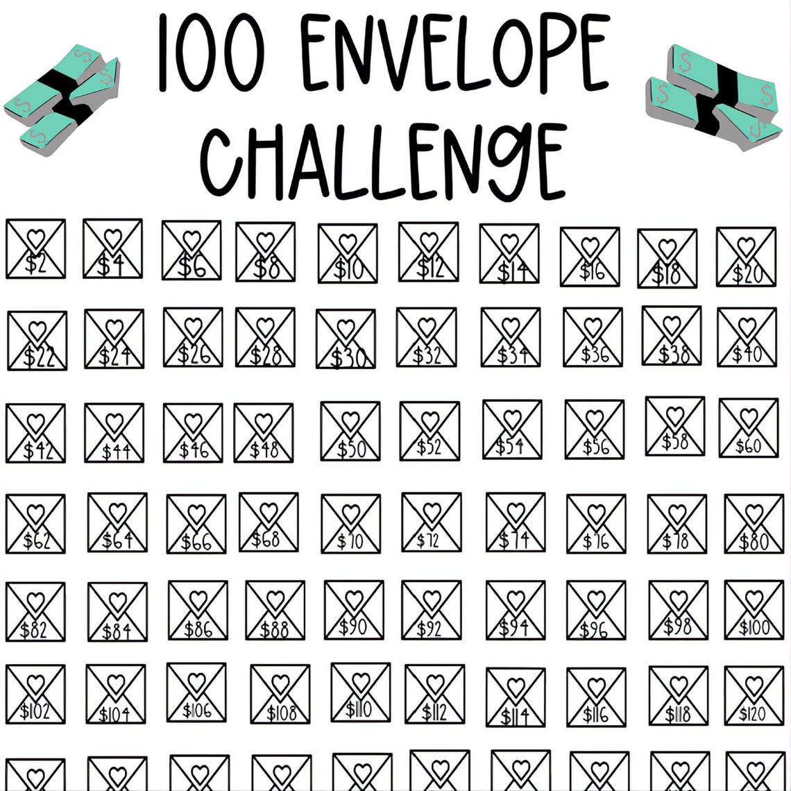10k 100 Envelope Challenge Printable Tracker Digital Download With ...