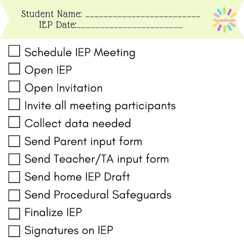 IEP Checklist - Etsy