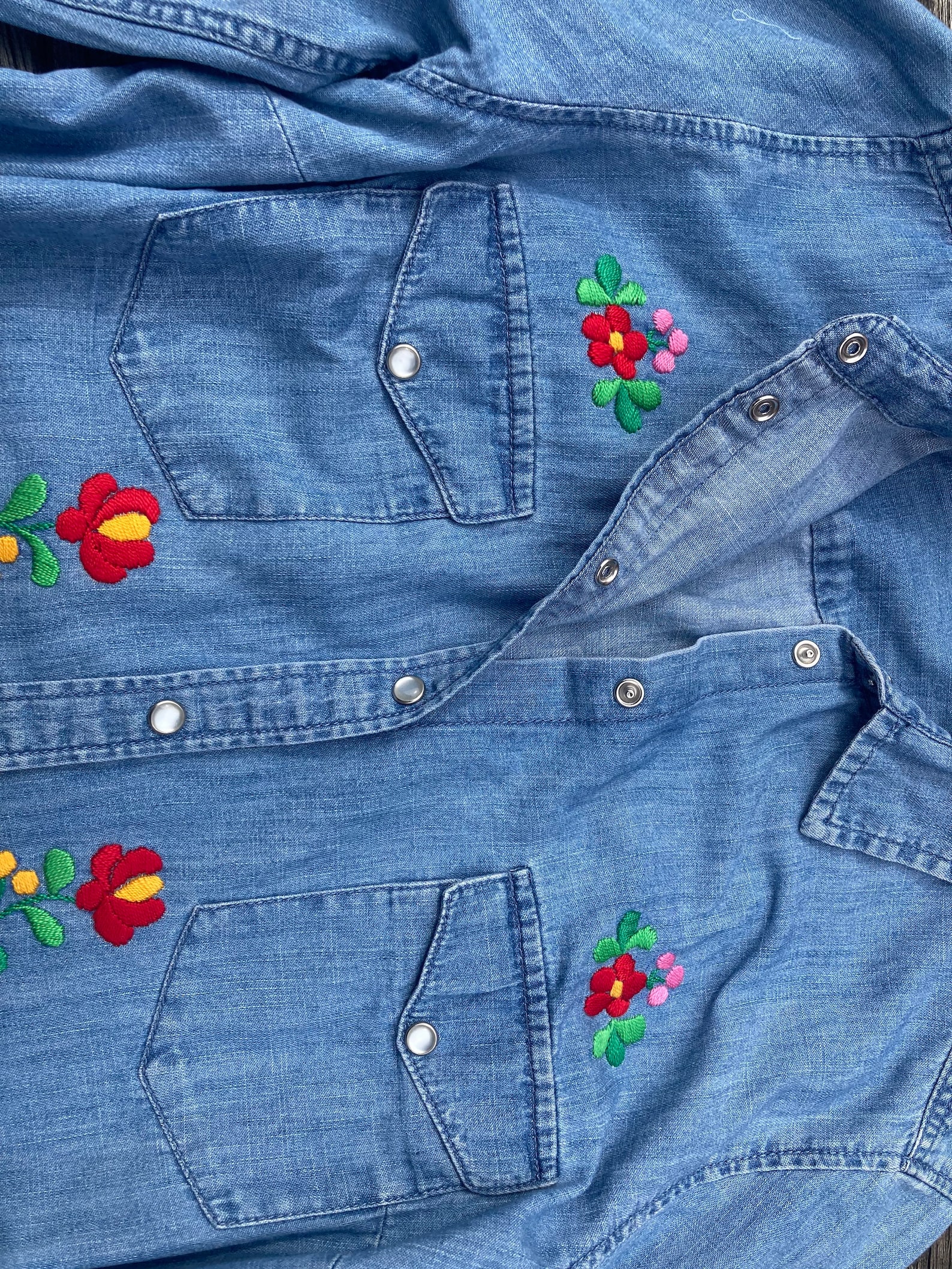 Women Embroidery Denim Shirt Reimagined - Etsy
