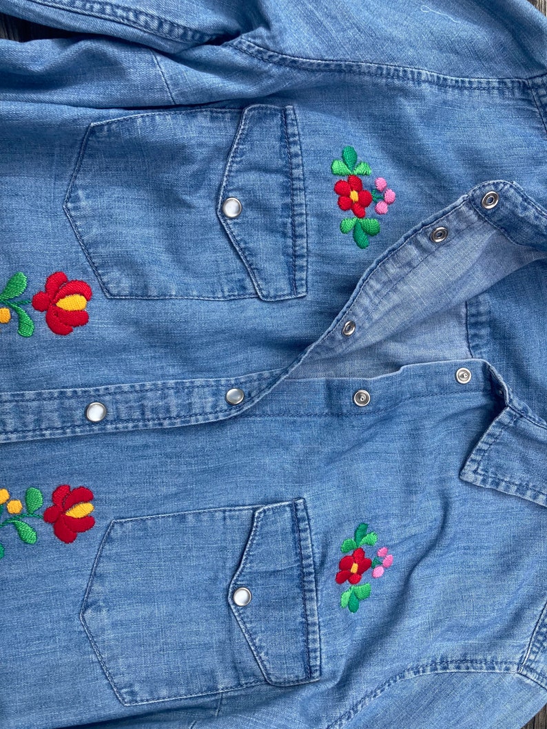 Women Embroidery Denim Shirt Reimagined - Etsy