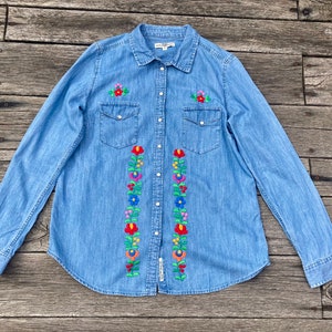 Women Embroidery Denim Shirt Reimagined - Etsy