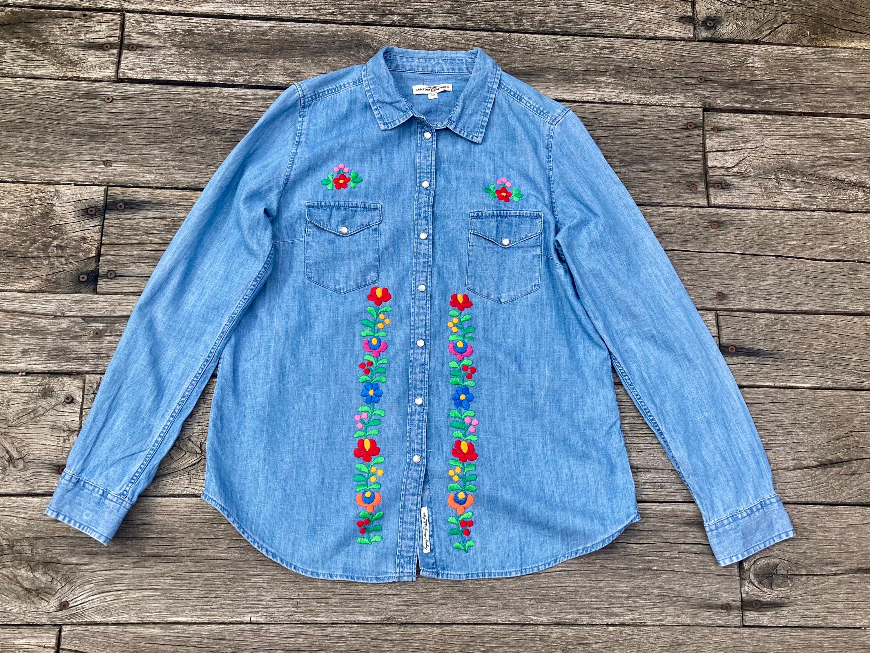 Women Embroidery Denim Shirt Reimagined - Etsy