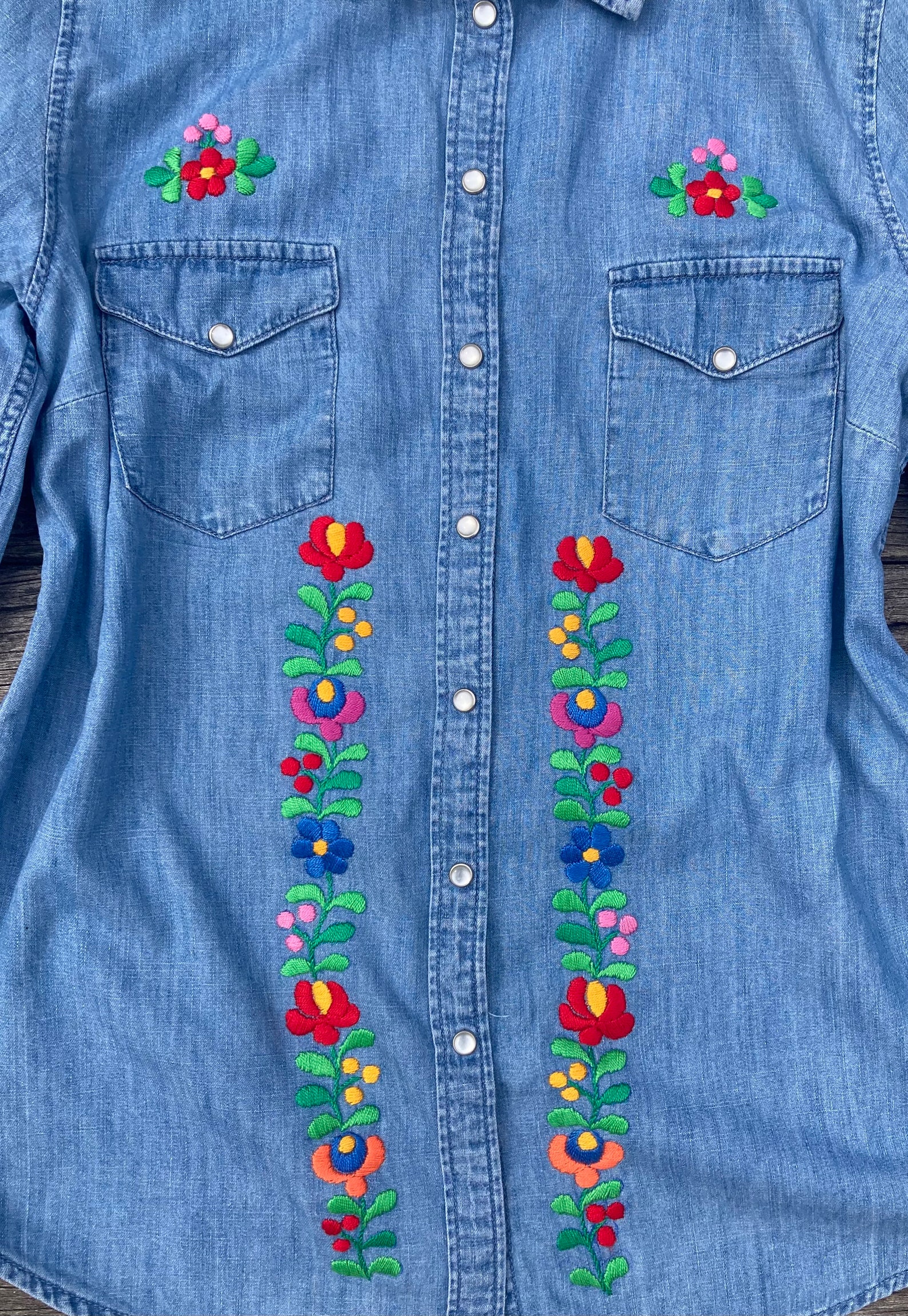 Women Embroidery Denim Shirt Reimagined - Etsy