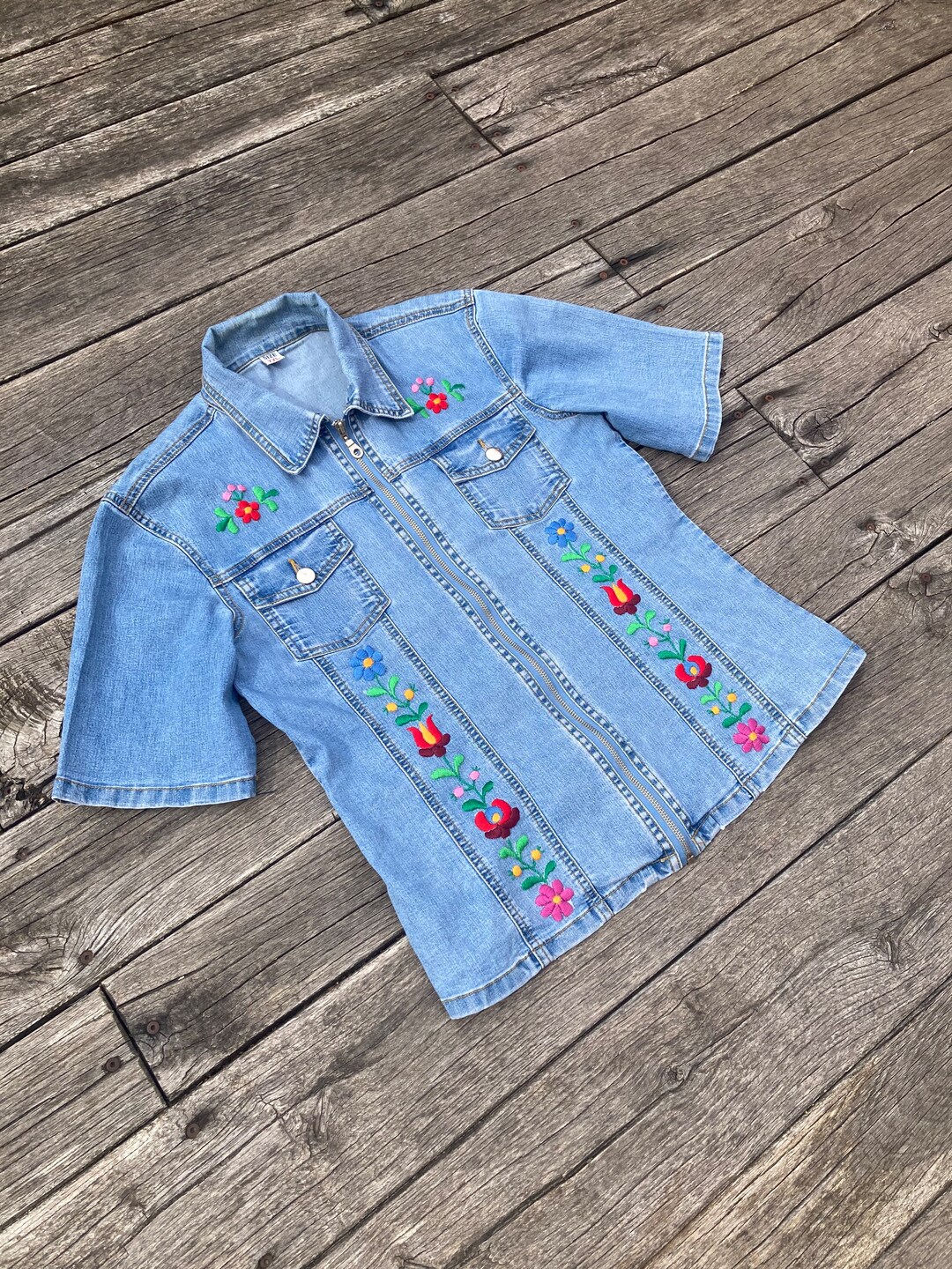 Women Embroidery Denim Shirt Reimagined - Etsy