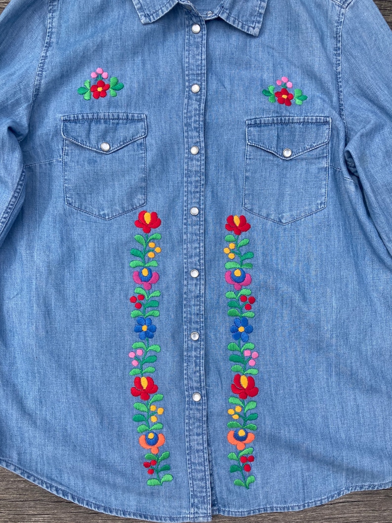 Women Embroidery Denim Shirt Reimagined - Etsy
