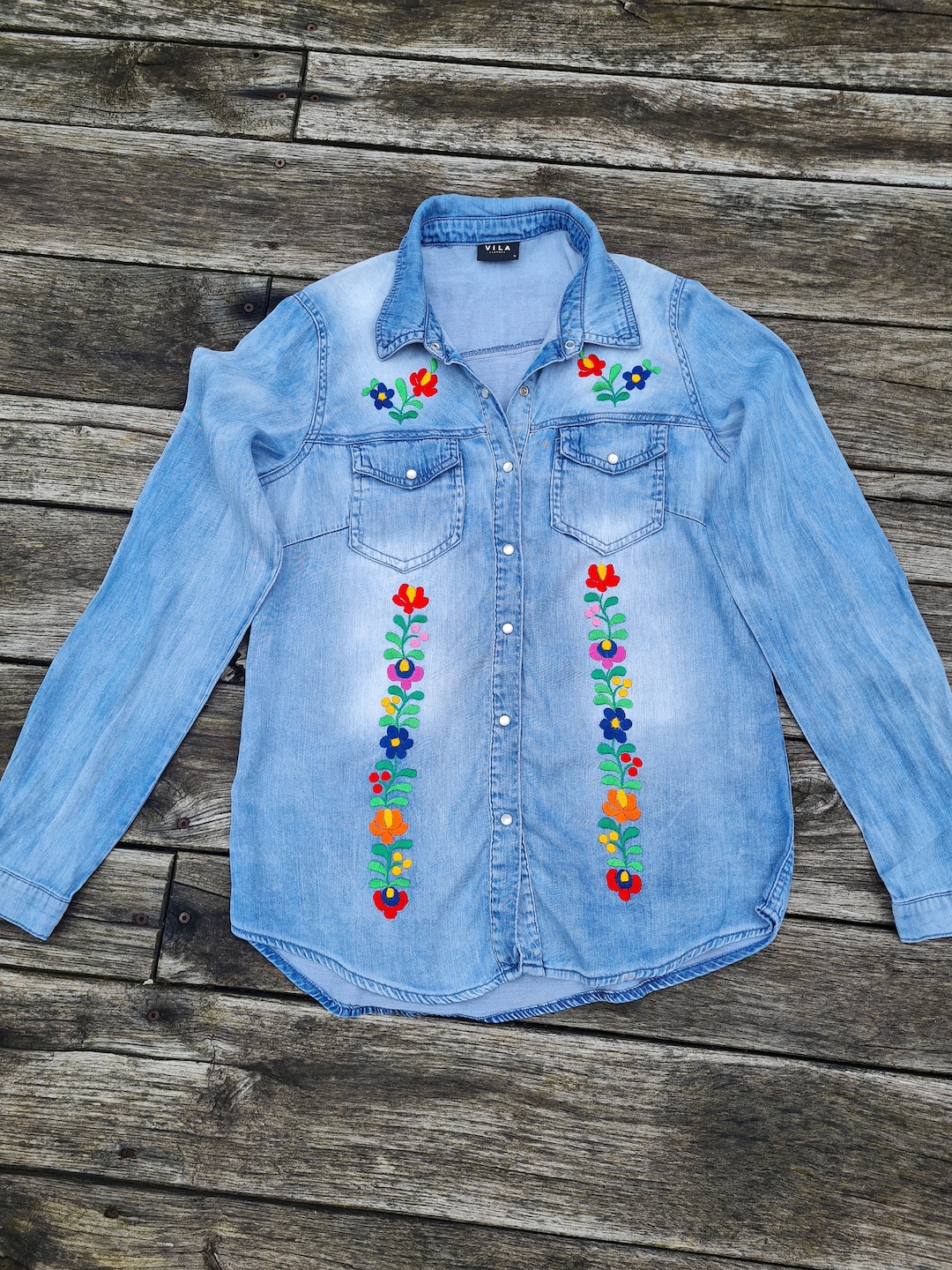Women Embroidery Denim Shirt Reimagined - Etsy
