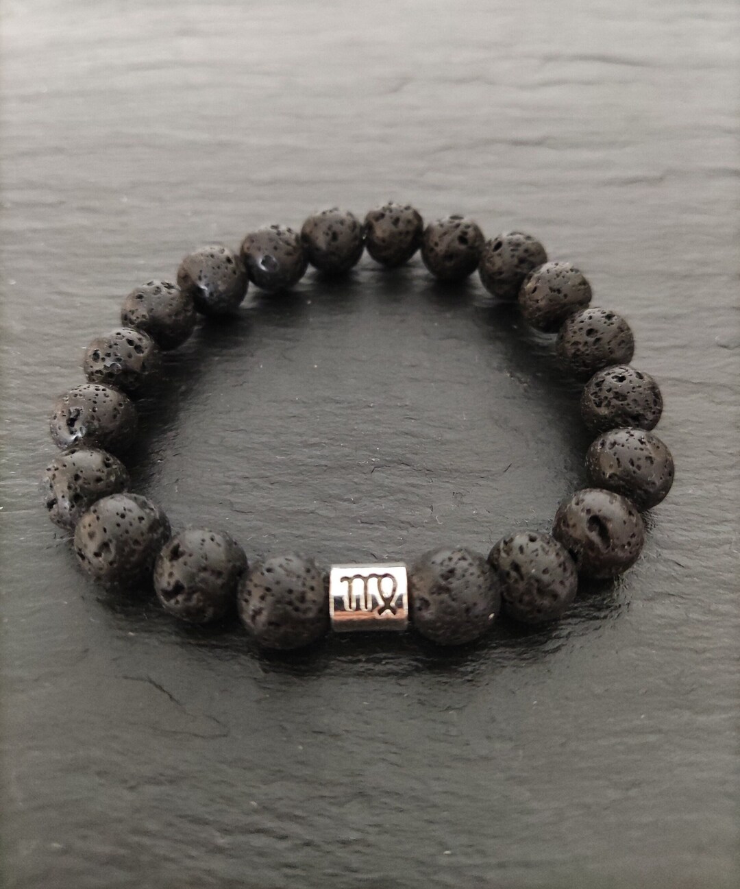 Zodiac Sign Black Lava Bracelet Mens Astrology Beaded Armband Star Sign ...