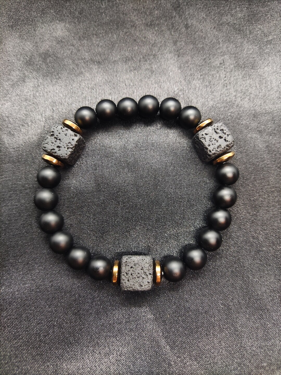 Cube Lava and Matte Black Onyx Bracelet, Gemstone Healing Bracelet - Etsy