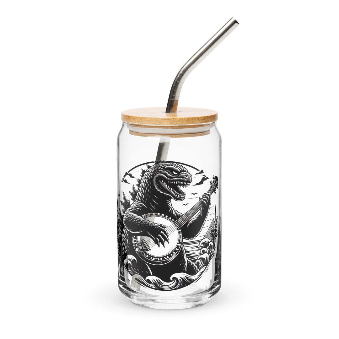 Dino Banjo Glass Tumbler With Straw and Lid Cute Cup Beer Can Iced ...