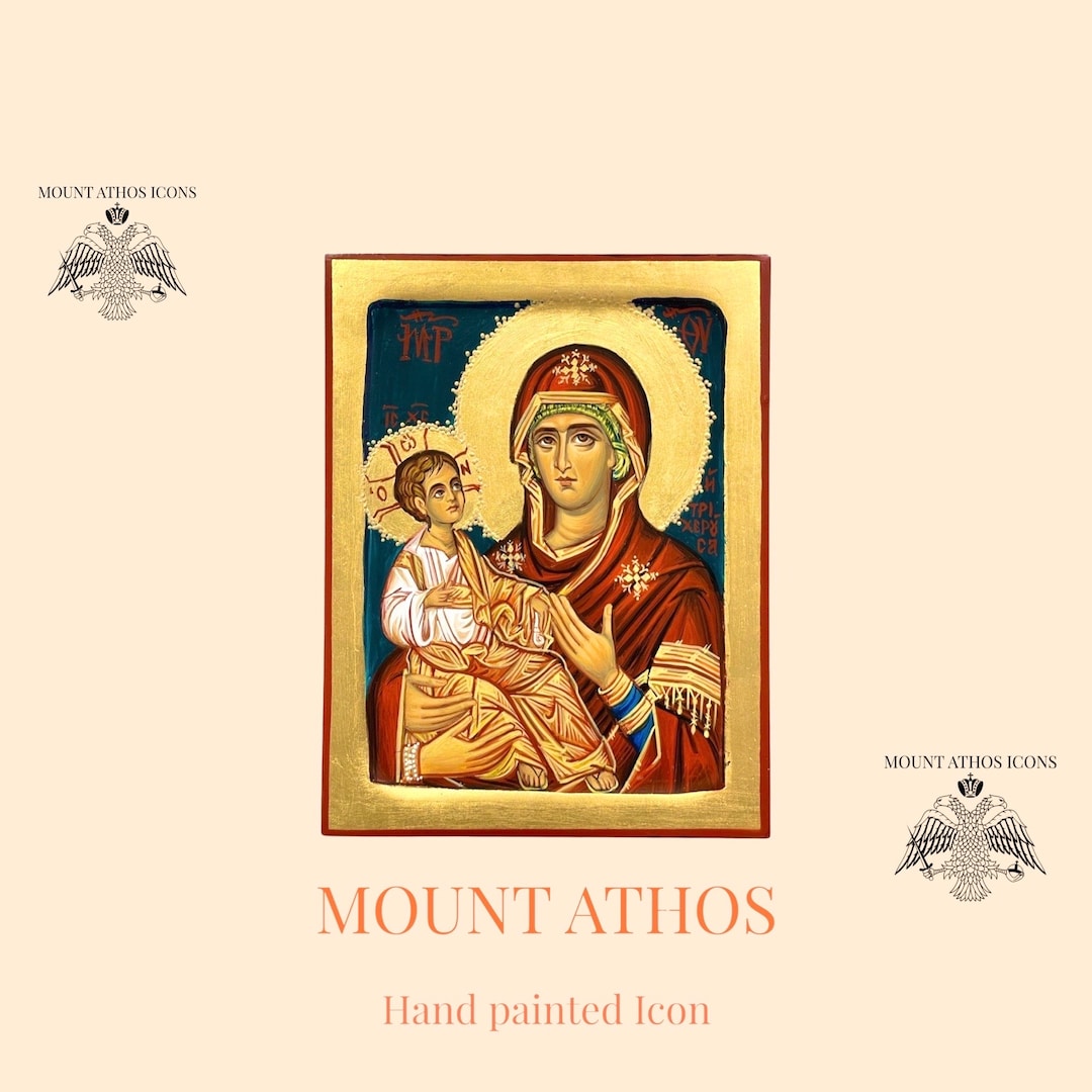 Theotokos Triherousa Hand Painted Icon Religious Gift Mount Athos Gift ...