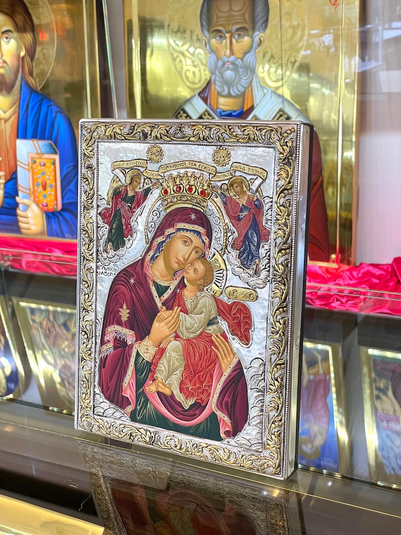 Theotokos Icon Hand Made Silver Icon Religious Gift Mount Athos Gift ...
