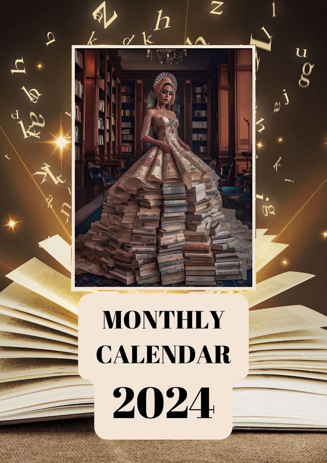 Calendar 2024 Printable PDF Instant Digital Download Booklovers Books ...