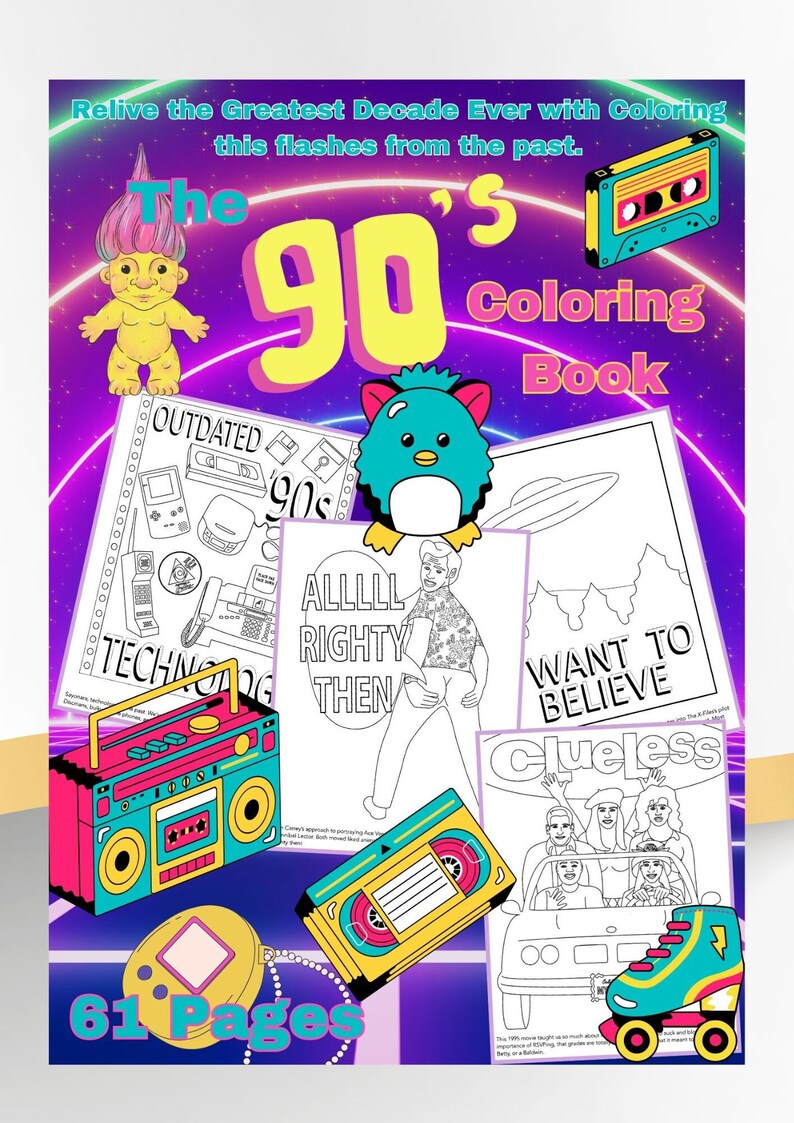 Coloring Activity Book the 90s Printable PDF Instant Digital Download ...