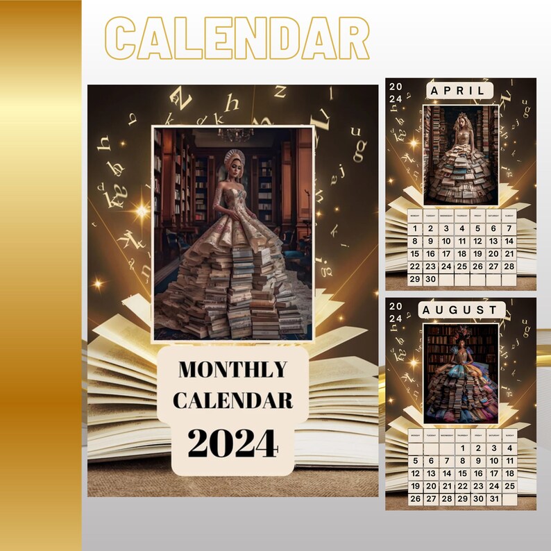 Calendar 2024 Printable PDF Instant Digital Download Booklovers Books ...