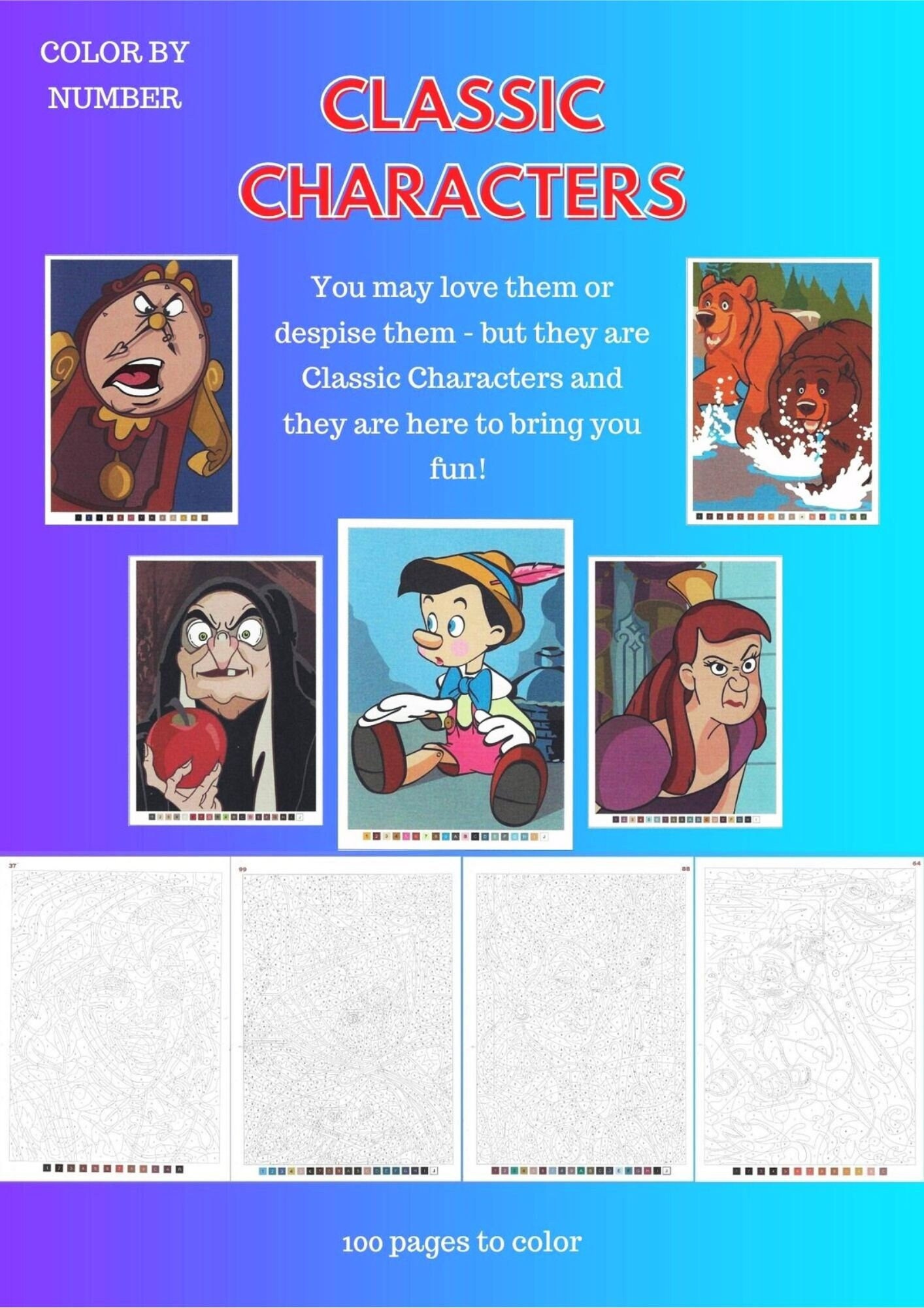 Color by Numbers Classic Characters 100 Pages - Etsy