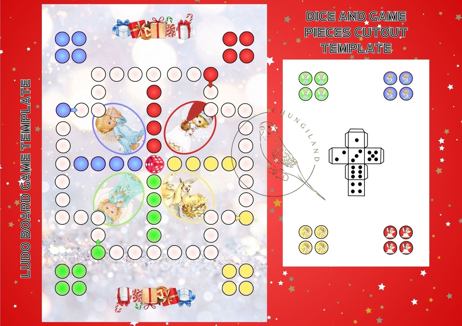 Ludo Board Game Template Board Dice and Game Pieces Cutout - Etsy UK