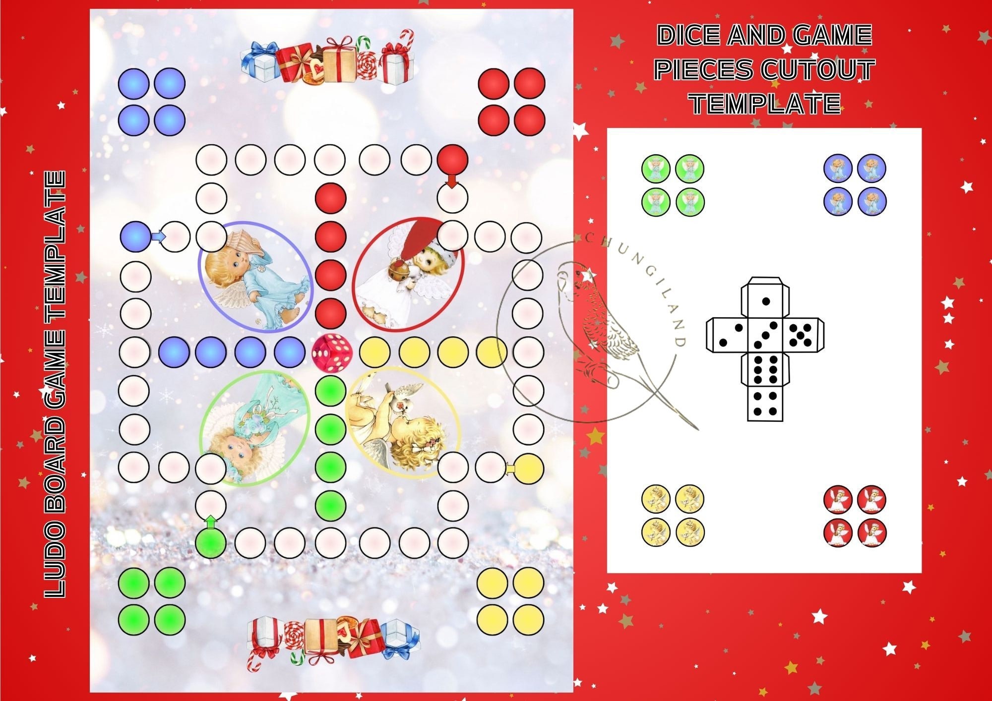 Ludo Board Game Template Board Dice and Game Pieces Cutout - Etsy