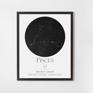 Pisces Constellation Art Print, Star Sign Print, Zodiac Wall Art ...