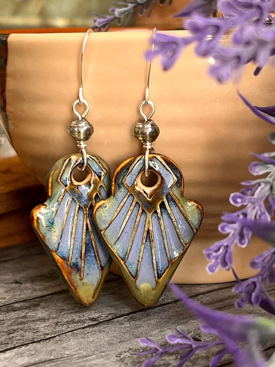 Artisan Blue & Sage Ceramic Earrings, Rustic Earrings, Ceramic Earrings ...