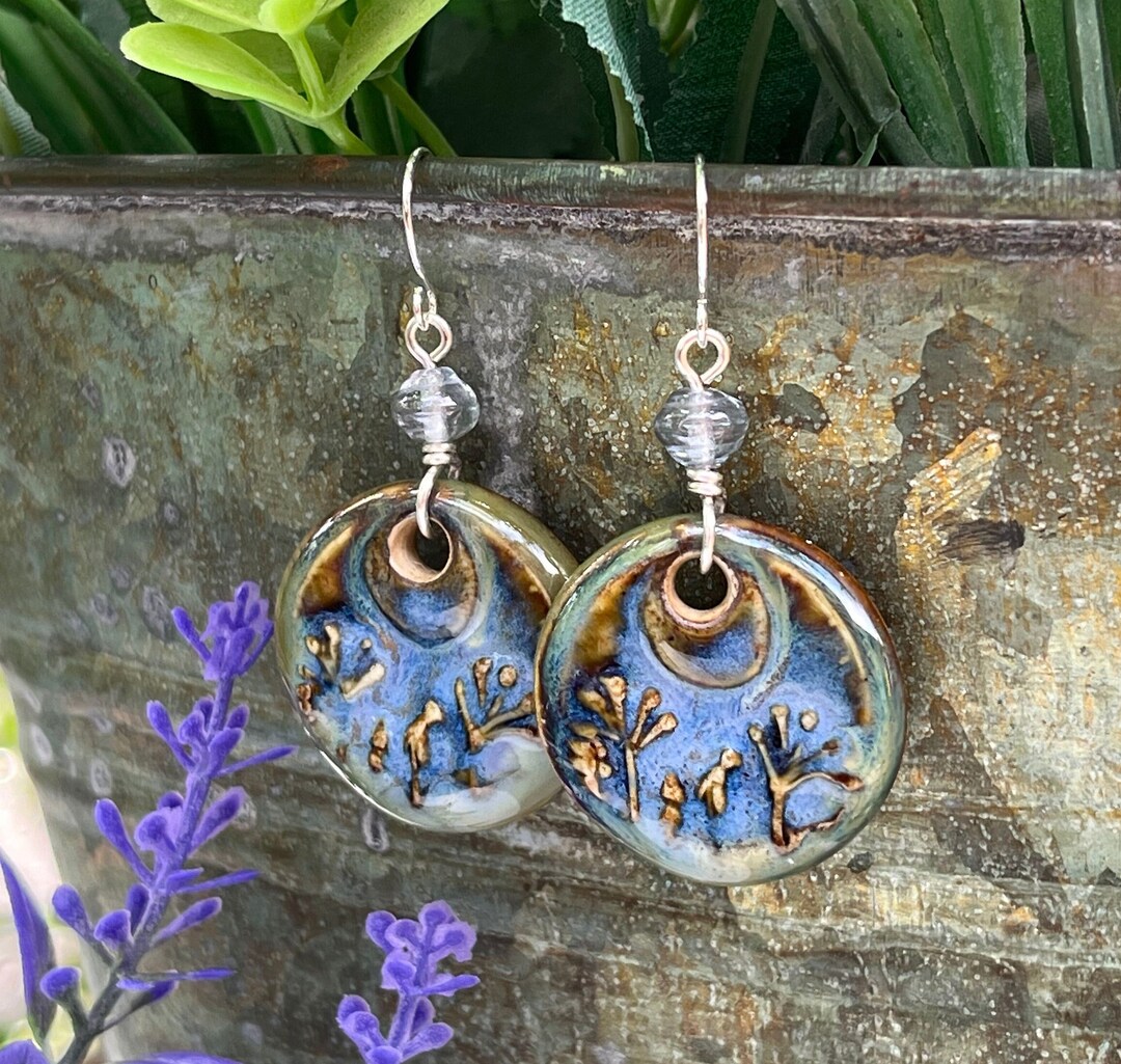 Artisan Blue Floral Ceramic Earrings, Flower Earrings, Ceramic Earrings ...