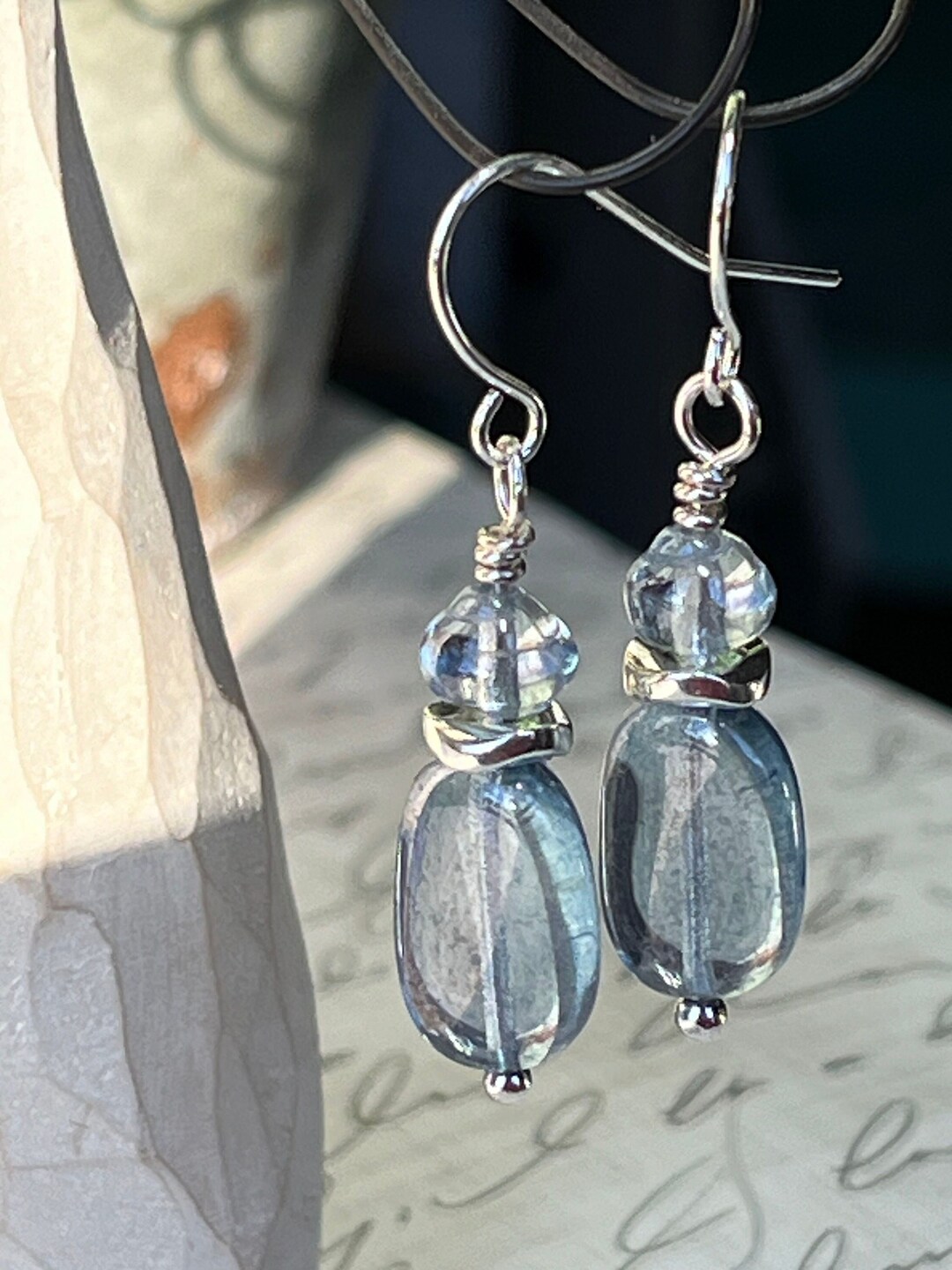 Rain Drop Blue Sterling Silver Drop Earrings, Lumi Blue Glass, Blue ...