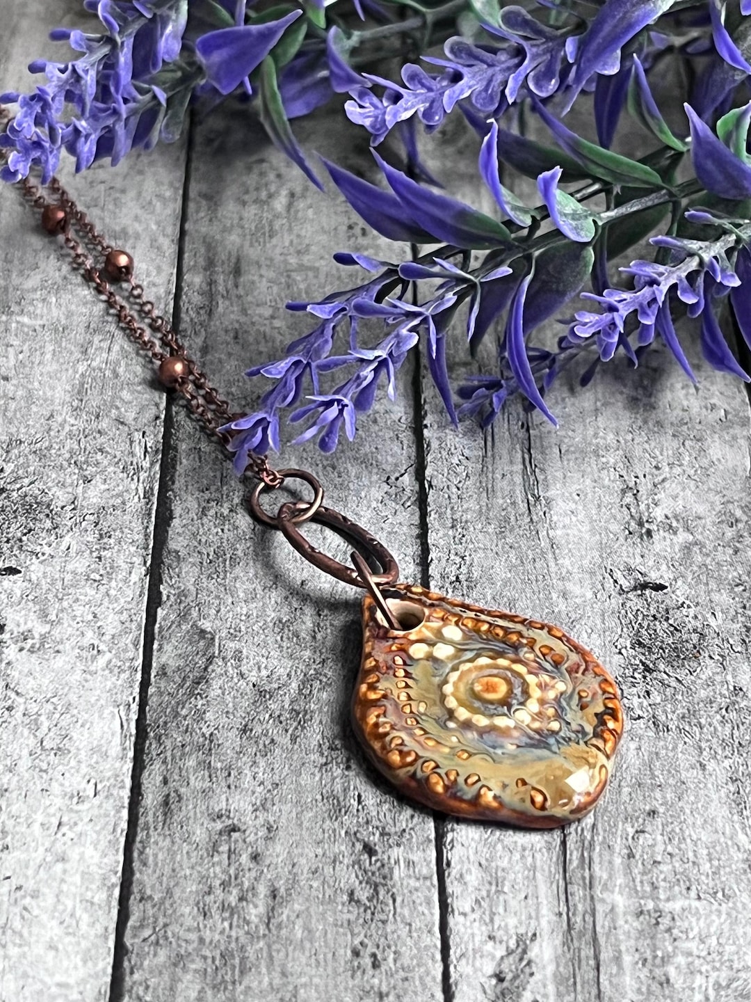 Artisan Ceramic Pendant Necklace, Long Necklace, Boho Necklace, Ceramic ...