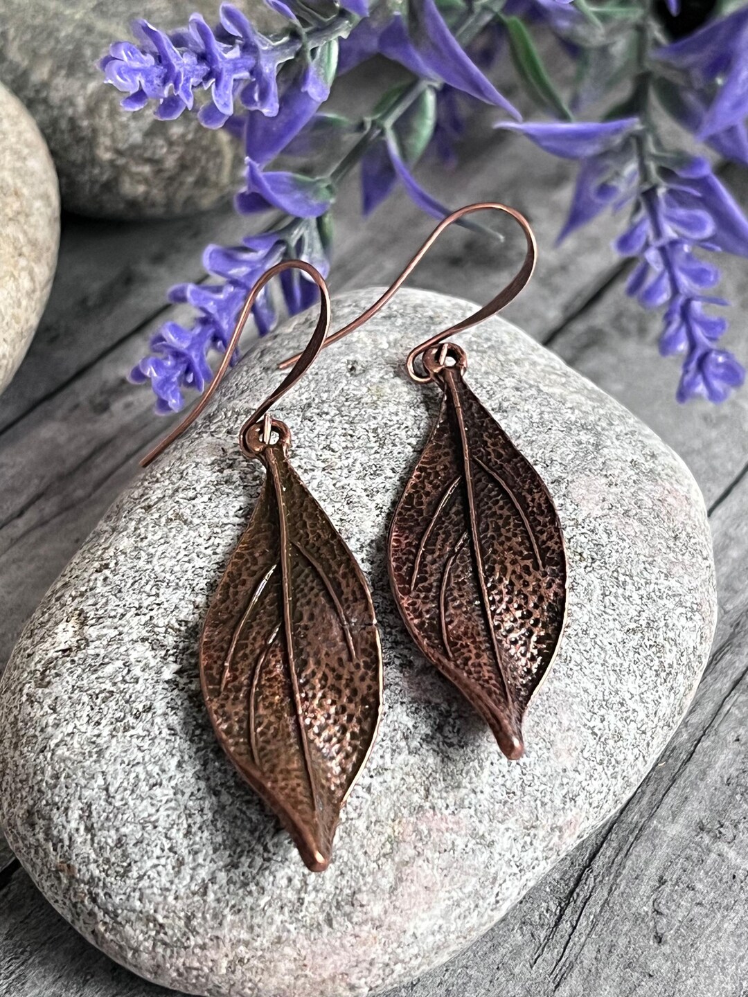 Rustic Leaf Copper Earrings, Antique Copper, Free Shipping, Leaf ...