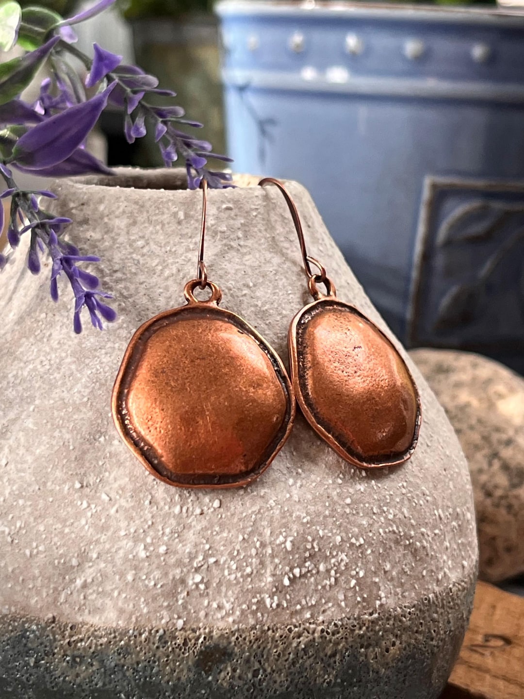 Glowing Copper Drop Earrings, Artisan Copper Earrings, Rustic Earrings ...