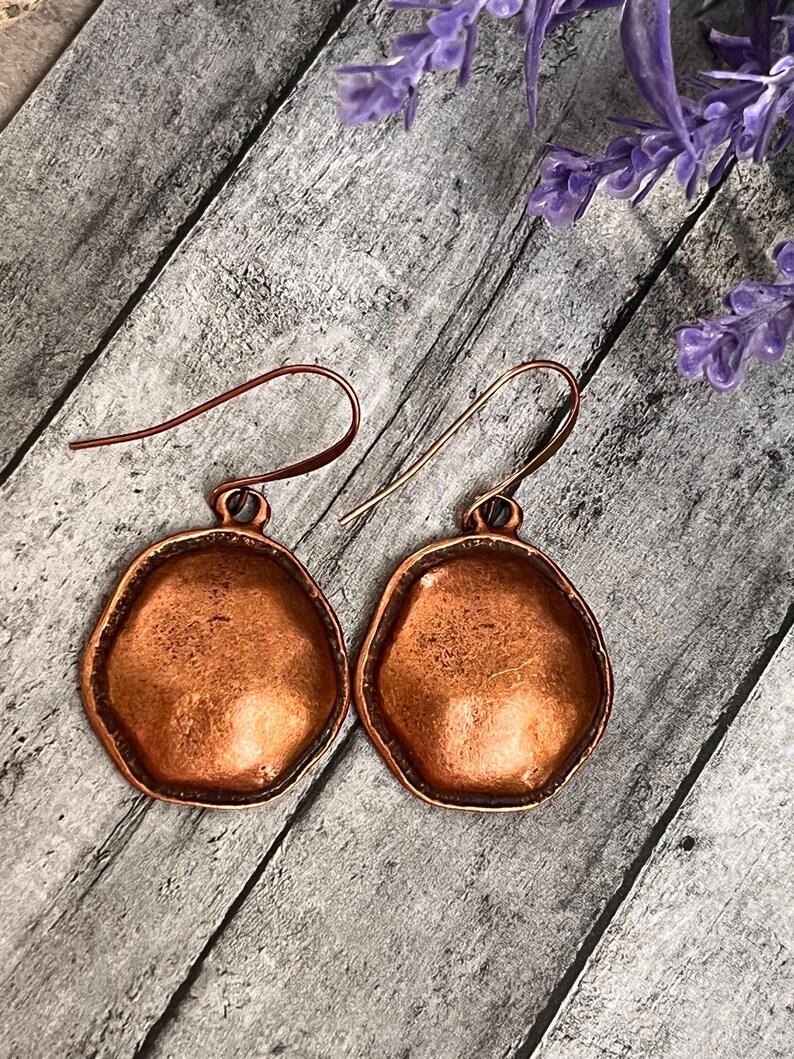 Glowing Copper Drop Earrings, Artisan Copper Earrings, Rustic Earrings ...