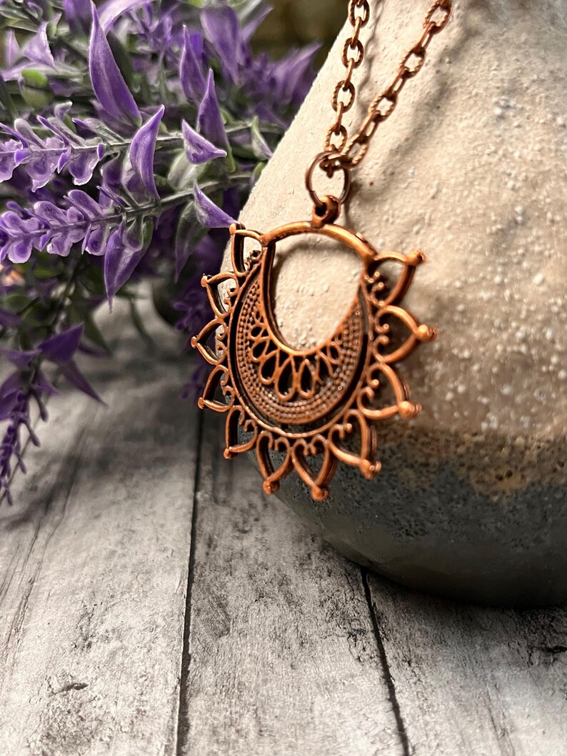 Copper Mandala Necklace, Copper Chain, Bohemian Necklace, Pendant ...