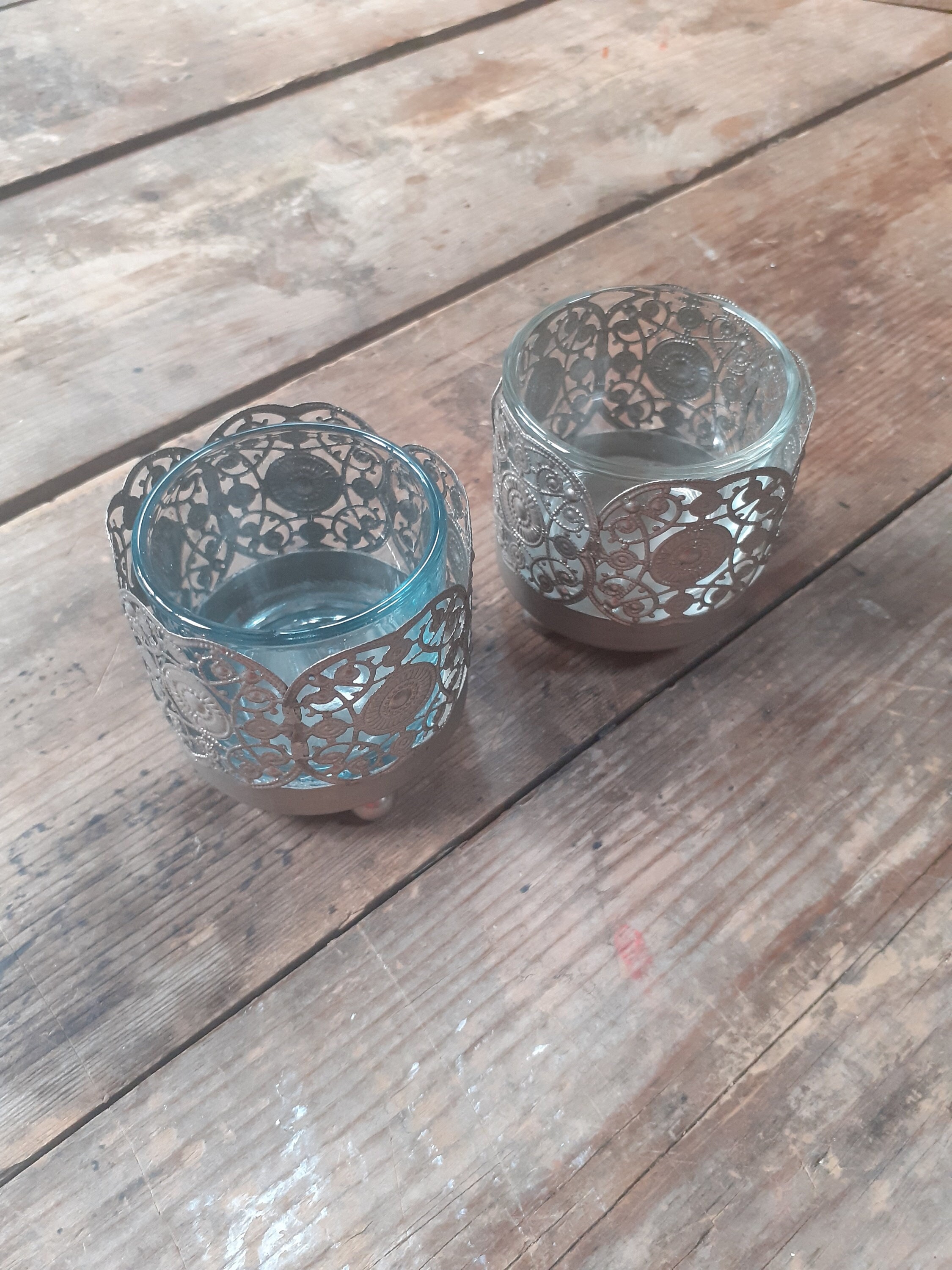 Vintage Metal Decorative Tealight Holders With Glass Inserts - Etsy UK