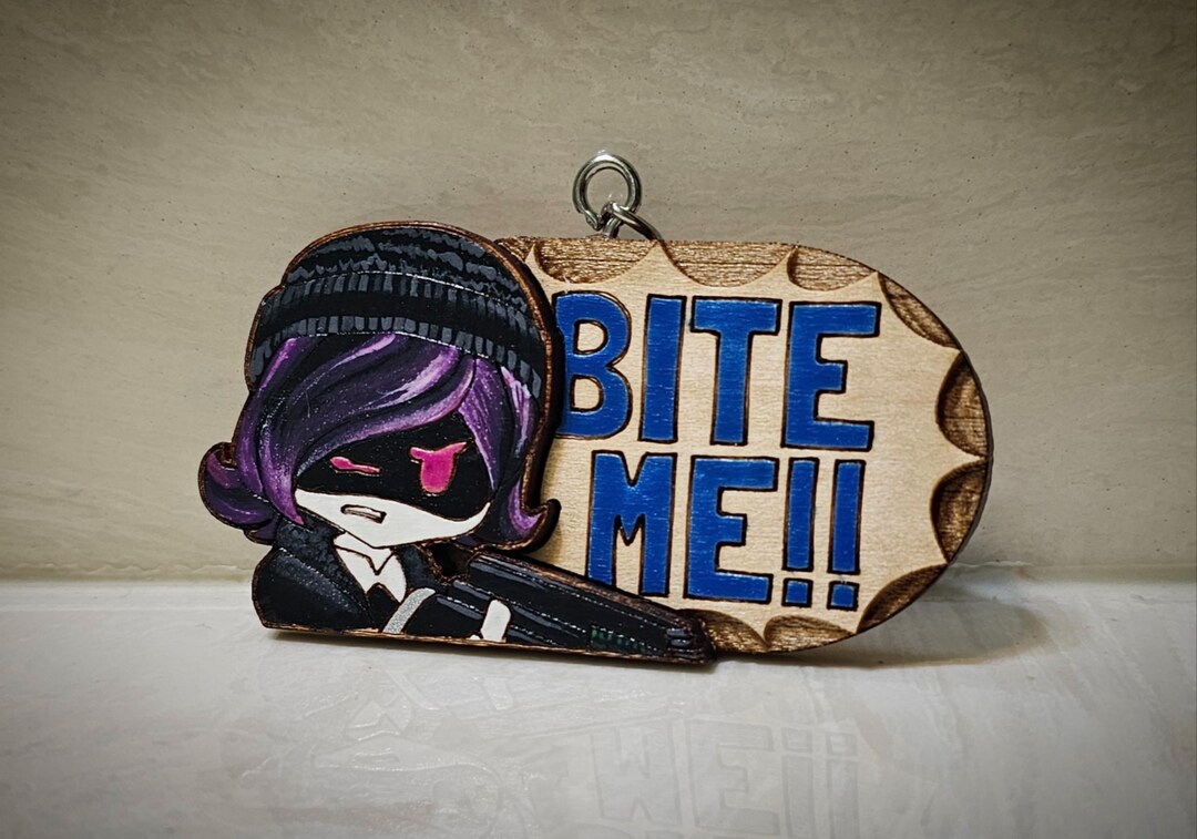 Uzi Bite Me Blacklight Reactive Handpainted Wooden Backpack Charm (inspired by Murder Drones) - Etsy