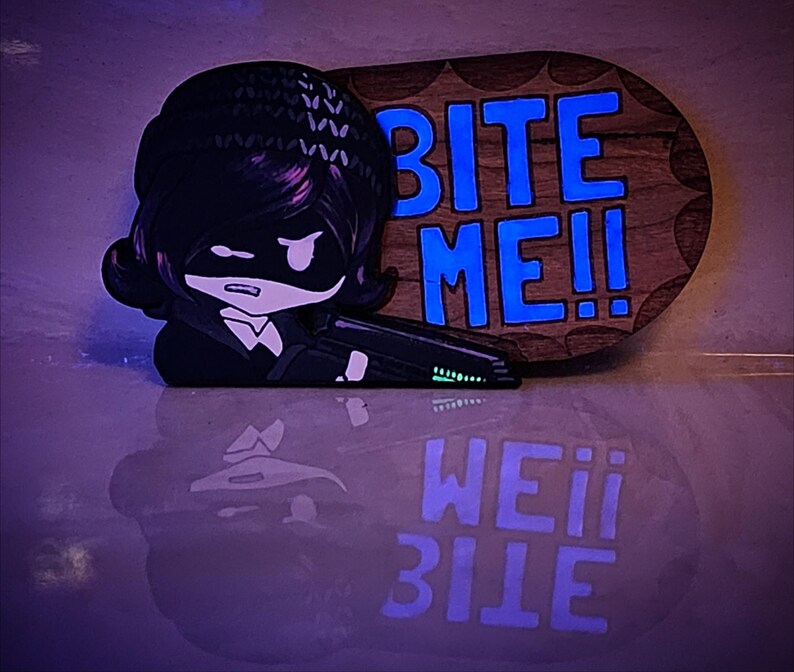 Uzi Bite Me Blacklight Reactive Handpainted Wooden Backpack Charm ...