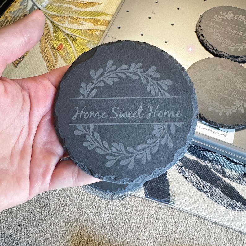 Custom Engraved Slate Coasters – 4x4 Round Natural Stone | Personalized ...