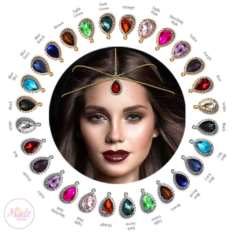 Mathapatti, Crystal Drop Head Chain | Silver Hijab Jewelry | Prom ...