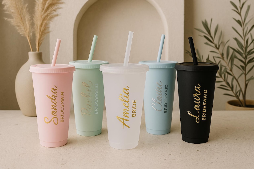 Personalized Cold Cup With Straw, Custom Name 24oz Tumbler, Bridesmaid ...