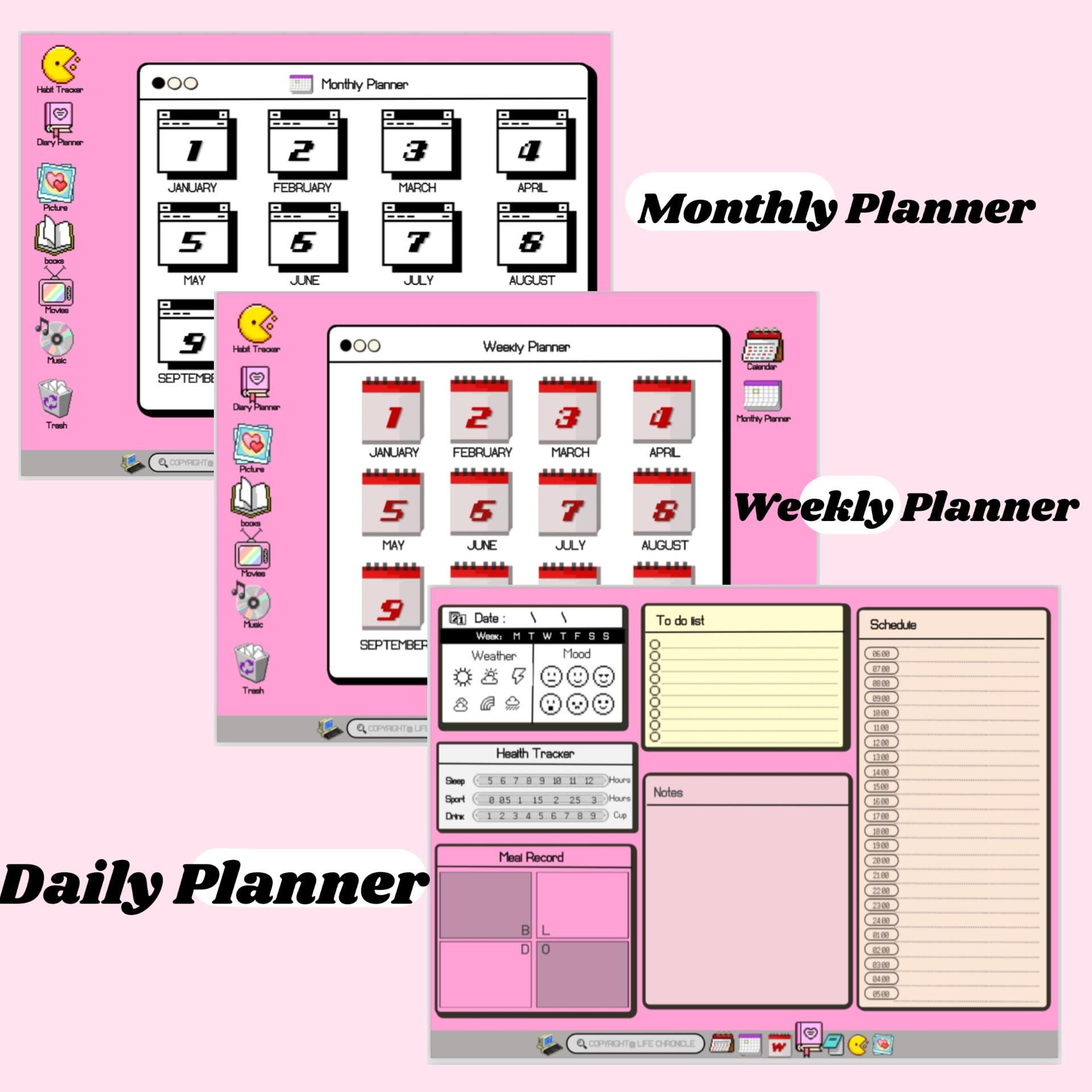 Y2K Pixel Digital Notebook, 53 Note-taking Templates, Daily Weekly ...