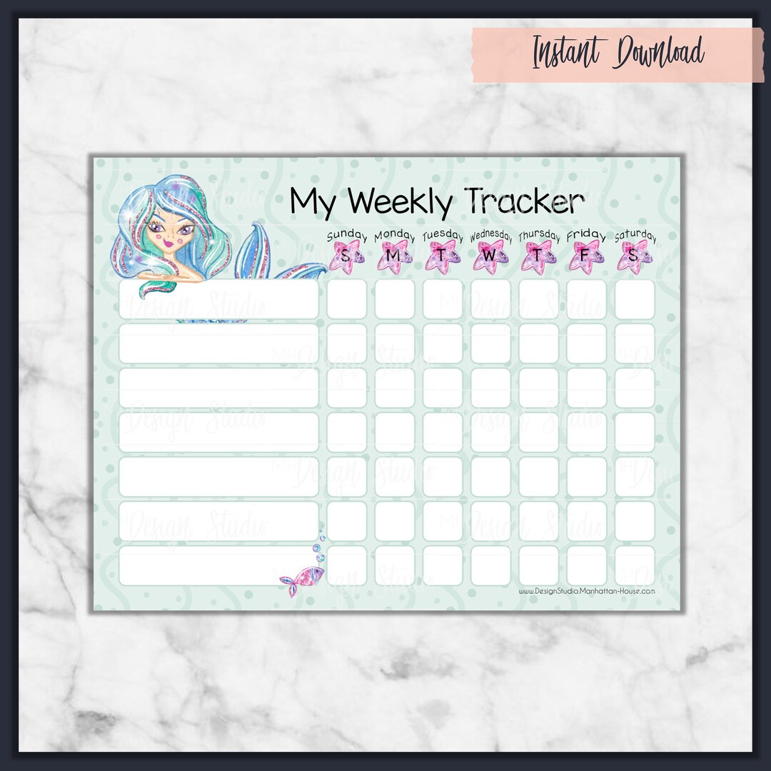 Mermaid Chart, Weekly Chore Tracker, Reward Chart, Instant Printable ...
