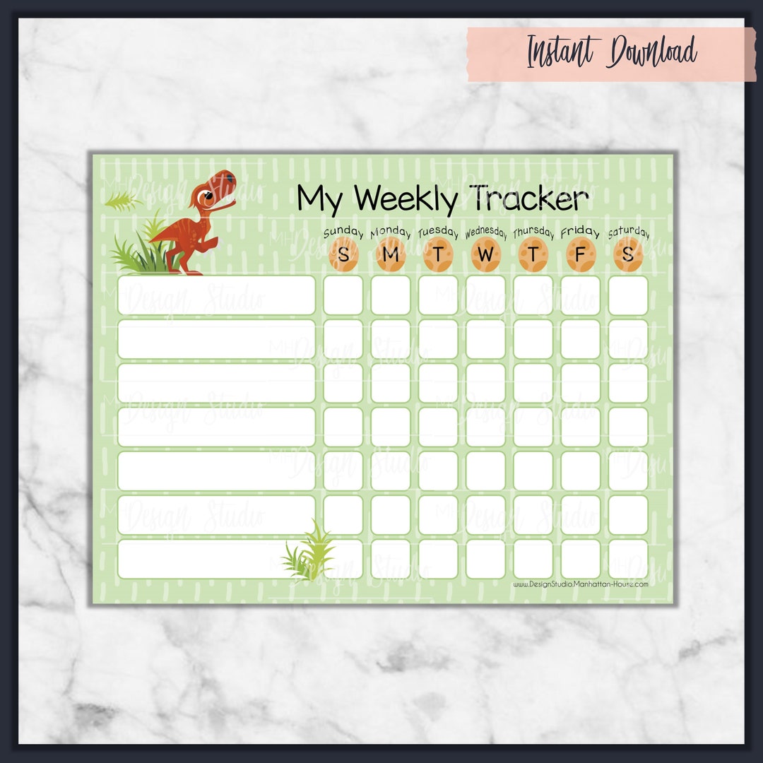 Dinosaur Chart, Weekly Chore Tracker, Reward Chart, Instant Printable ...