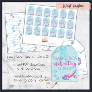 Mermaid Birthday Favor Tags, Themed Party, Gift Tags Labels Stickers ...