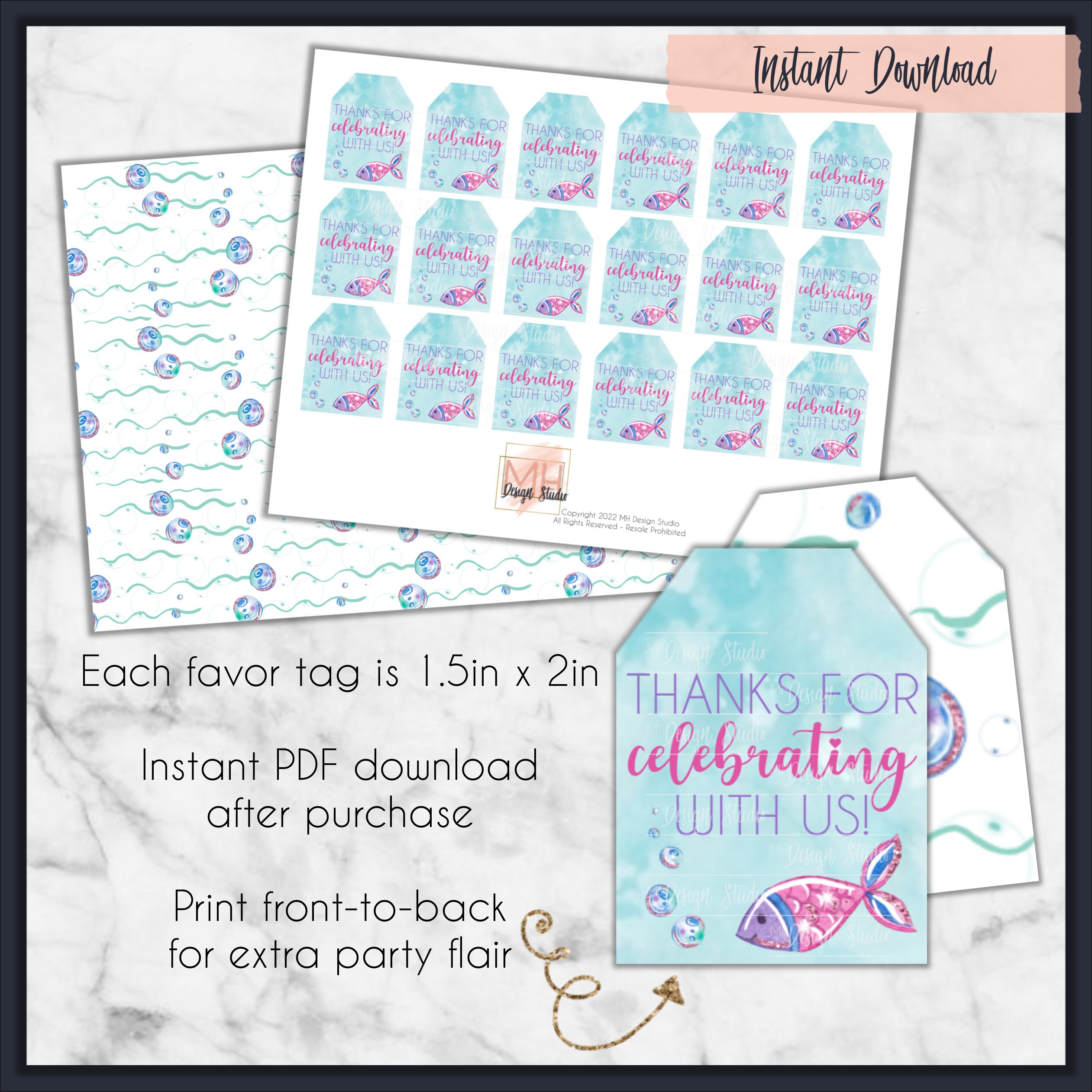 Mermaid Birthday Favor Tags, Themed Party, Gift Tags Labels Stickers ...
