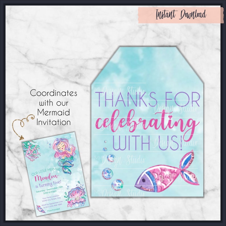 Mermaid Birthday Favor Tags, Themed Party, Gift Tags Labels Stickers ...
