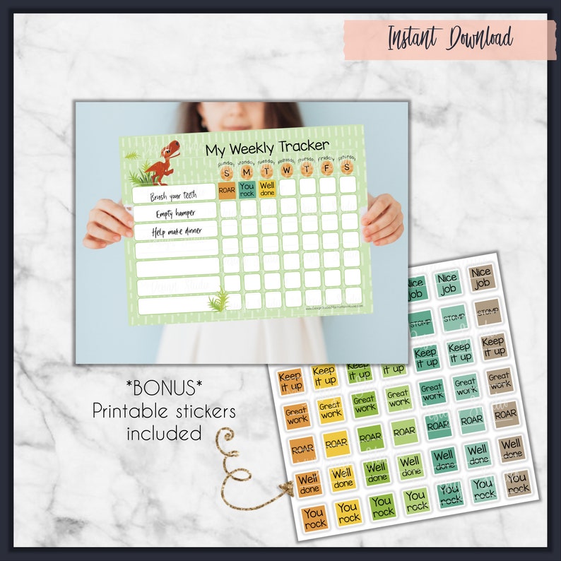 Dinosaur Chart, Weekly Chore Tracker, Reward Chart, Instant Printable ...