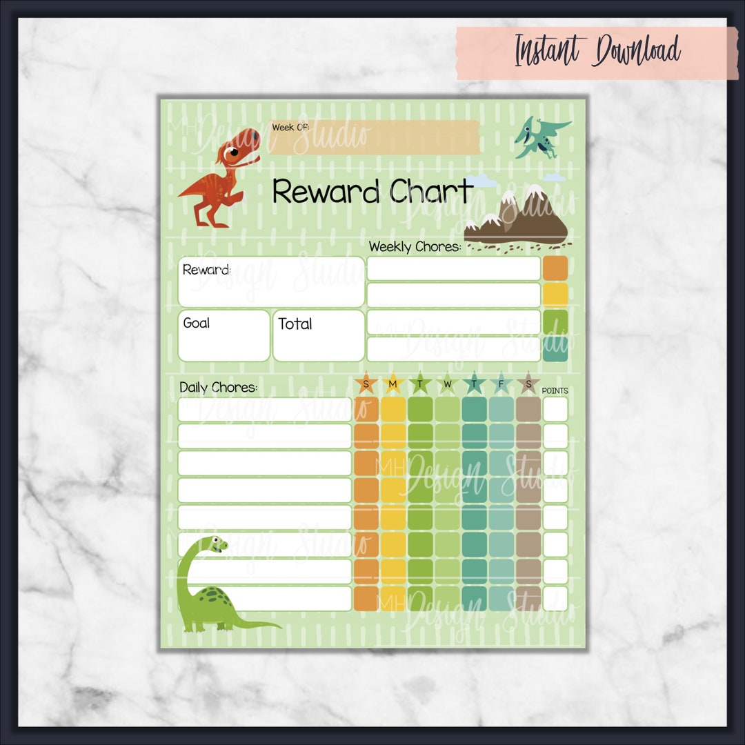 Dinosaur Chart, Weekly Chore Tracker, Reward Chart, Instant Printable ...