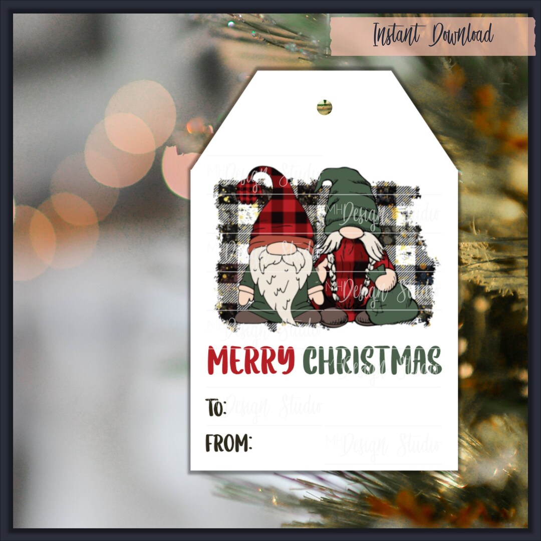 Merry Christmas Gift Tags, Holiday Gnomes, Gift Label Stickers, Instant ...