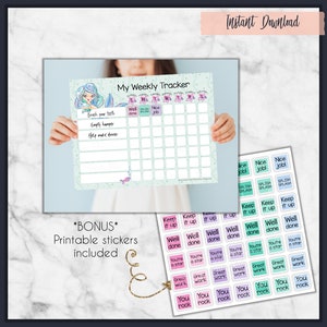 Mermaid Chart, Weekly Chore Tracker, Reward Chart, Instant Printable ...